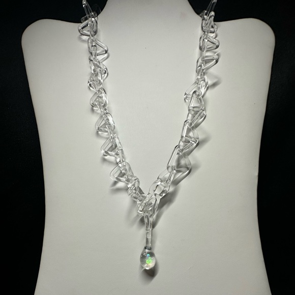 Art | Triangle Linked Glass Necklace Clear Glass With Encased Opal ...